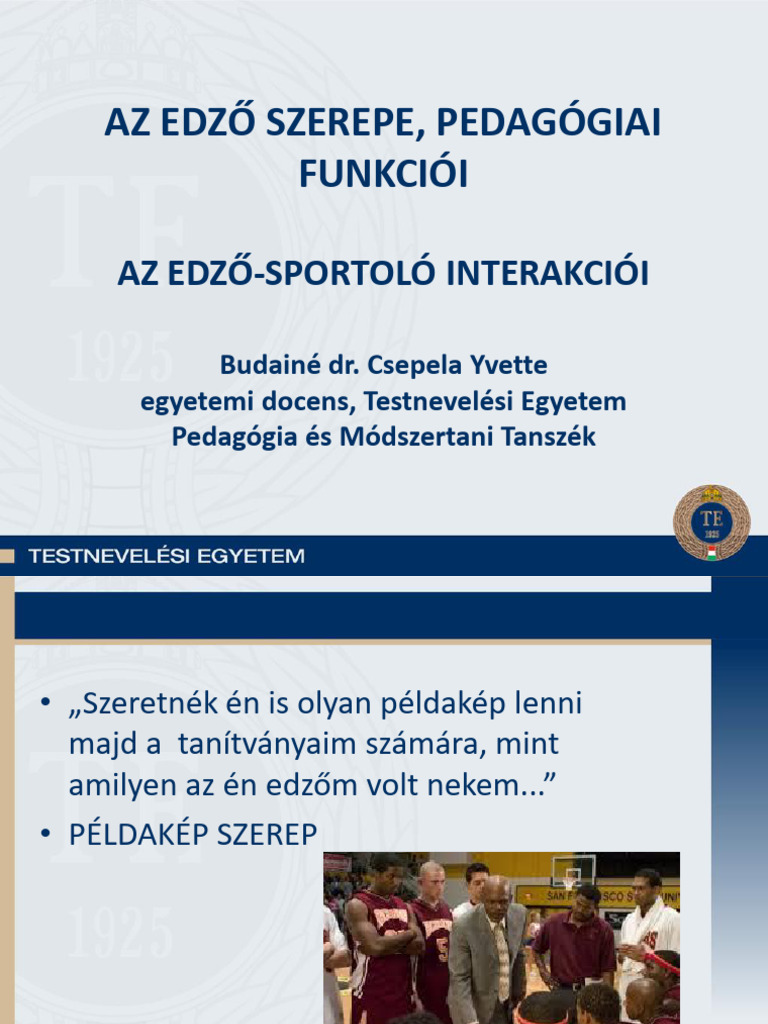 Az Edző Szerepe, Pedagógiai Funkciói | PDF