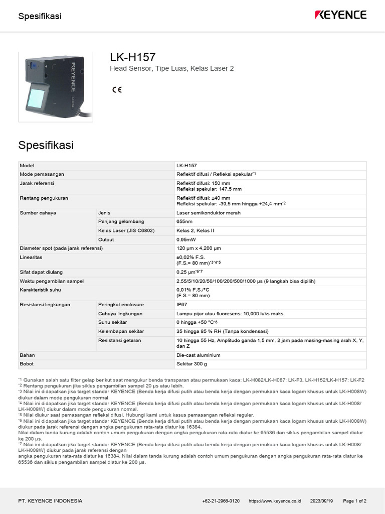 Spesifikasi Sensor LK-H157 | PDF