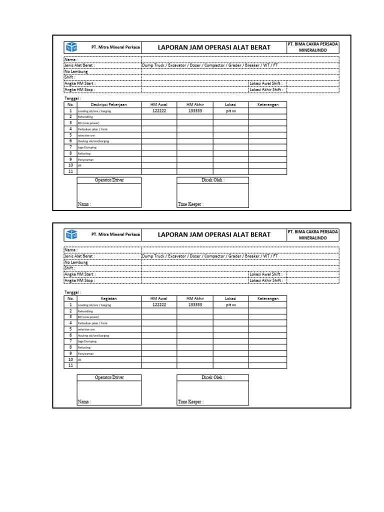 Form Ritasi ORE Checker | PDF