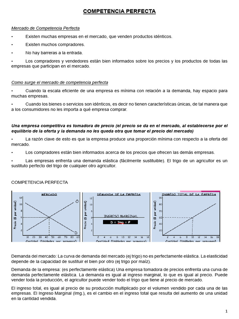 Competencia Perfecta | PDF | Oferta y demanda | Mercado (economía)