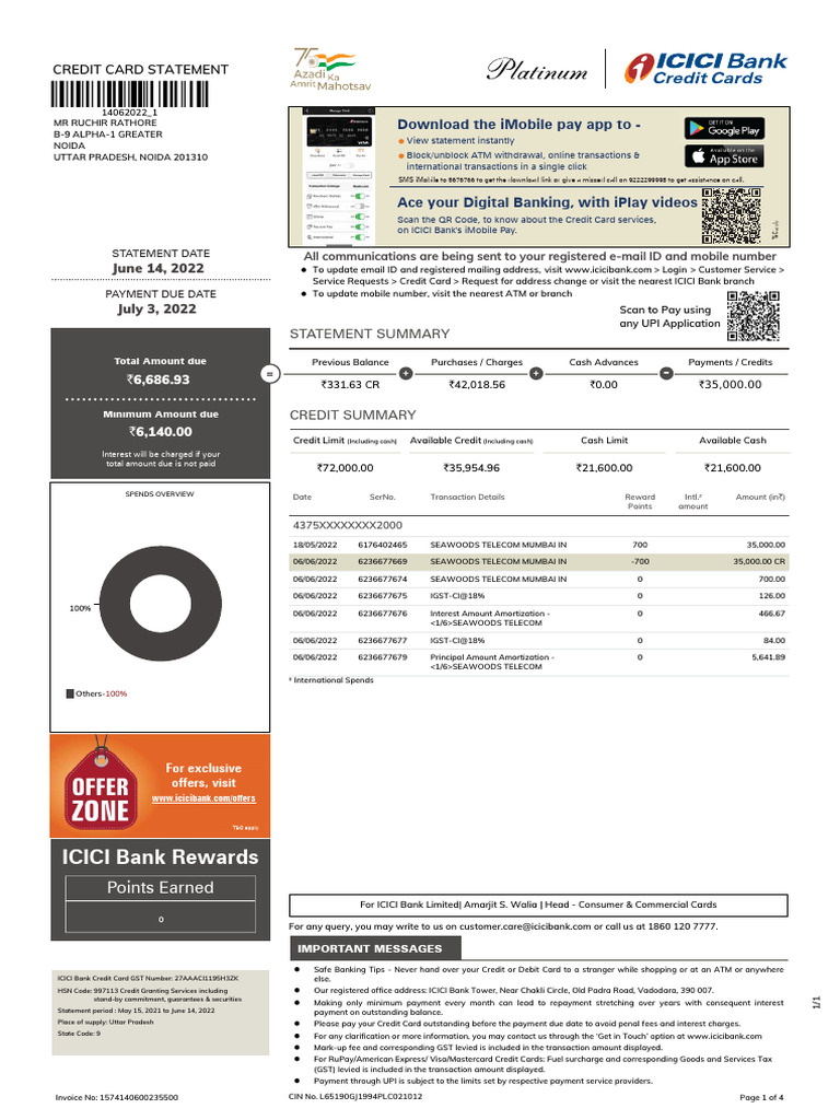 Credit Card Statement | PDF | Credit Card | Cash