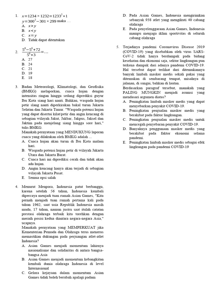 Bocoran Soal Utbk SNBT 2023 Hari Ke 4 & 5 Gelombang 1 Penalaran Umum | PDF