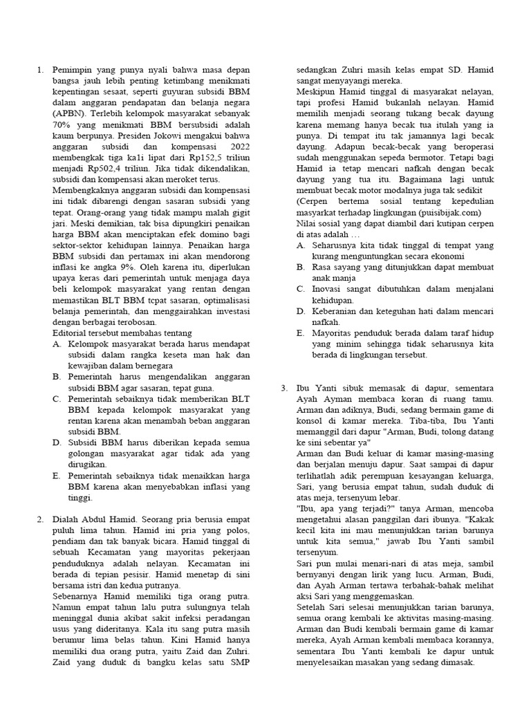 Bocoran Soal Utbk SNBT 2023 Hari Ke-3 Literasi Bahasa Indonesia | PDF