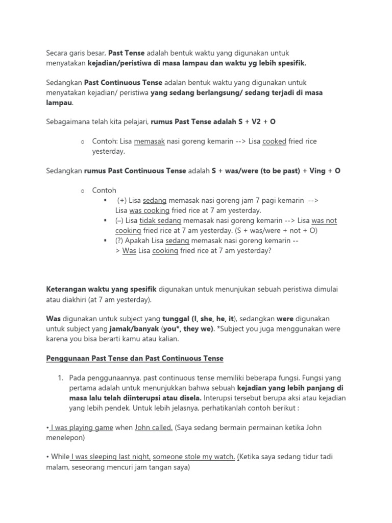 Past Tense Dan Past Continuous Tense | PDF