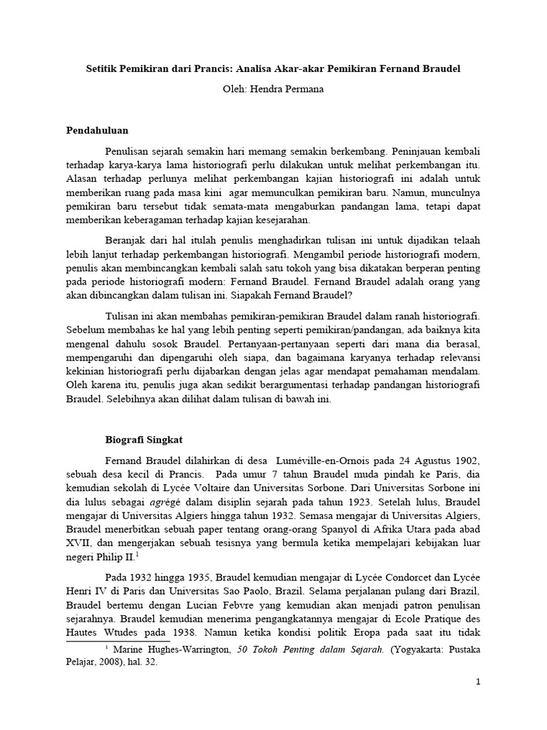 Pemikiran Historiografi Fernand Braudel | PDF | Sejarah