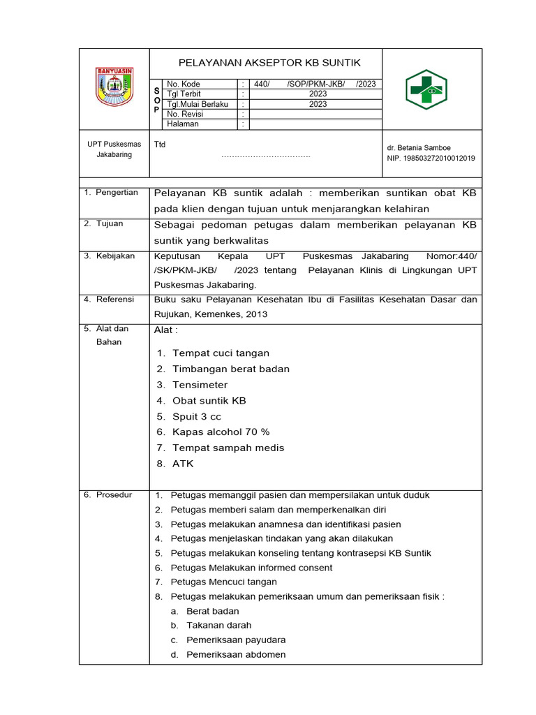 SOP KB Suntik Fix | PDF | Pengembangan Diri | Sains & Matematika