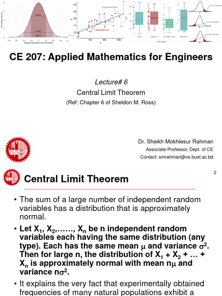 CE 207 Lecture 06 - Central Limit Theorem | PDF | Variance | Standard Deviation