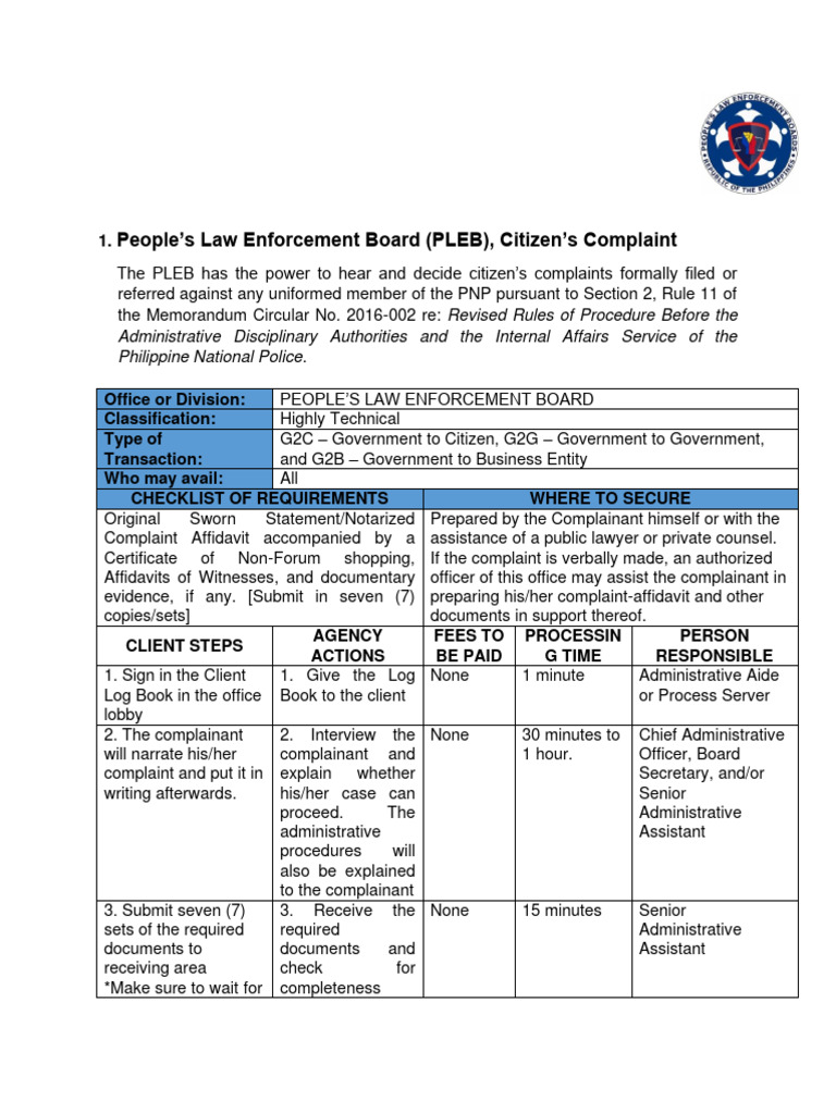 PLEB Service Specification Template ARTA 2023 | Download Free PDF ...