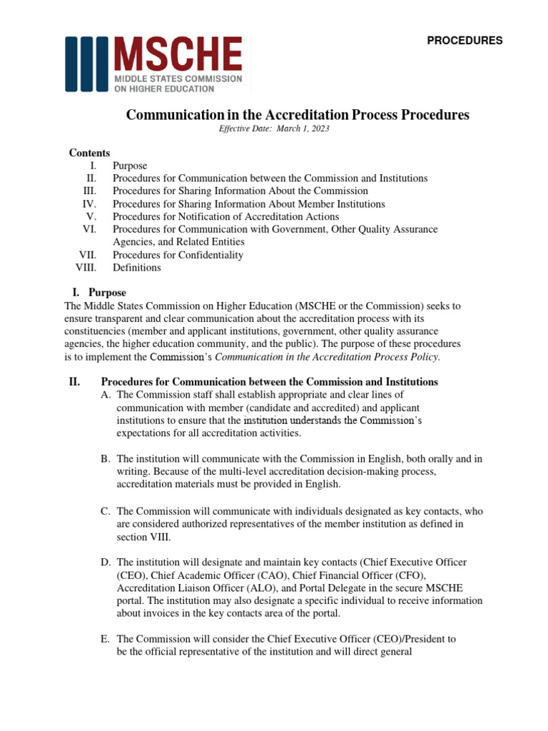 Communication Procedures for Accreditation | PDF