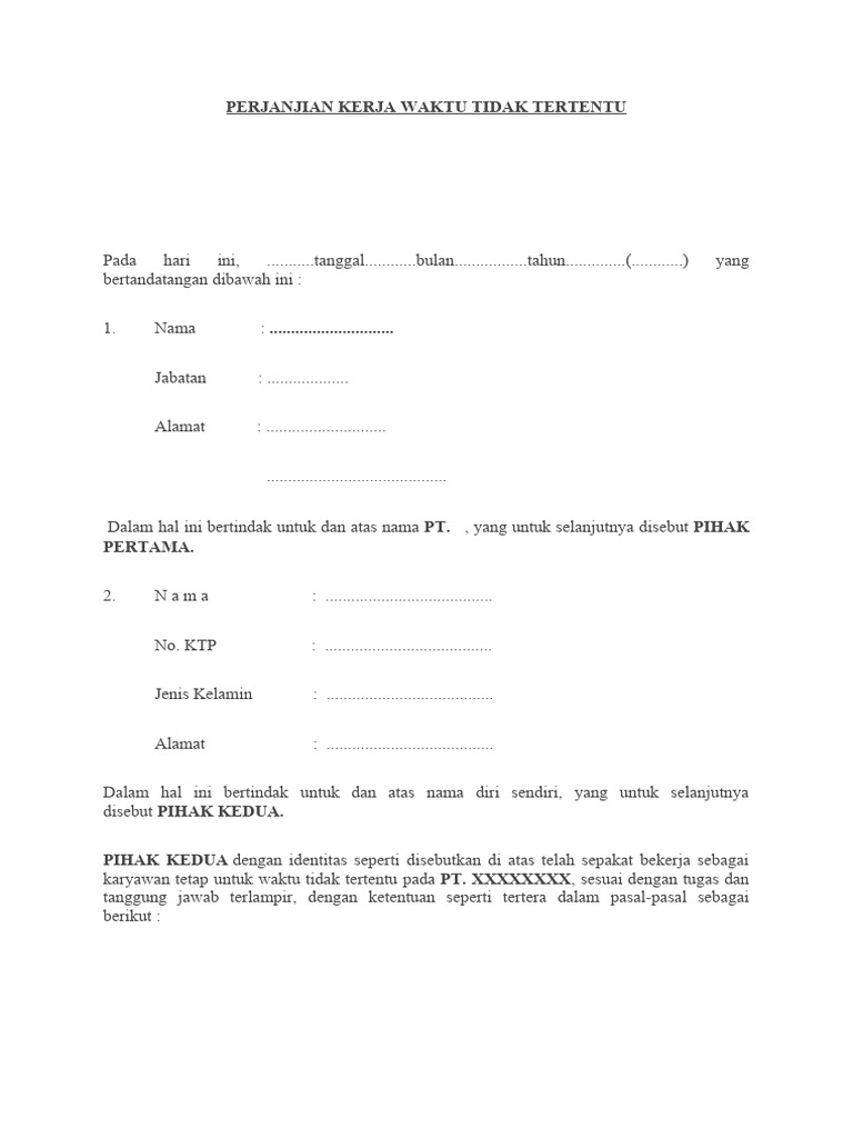 Contoh Draft PKWTT Karyawan Tetap | PDF | Karier & Perkembangan ...