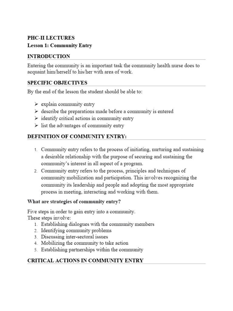 Phc-II New Notes on Commununty Entry-2022 | PDF | Community | Leadership