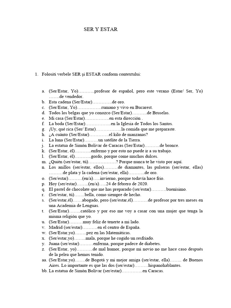 Ser y Estar- Ejercicios | PDF