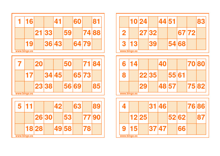 Cartones Bingo 90 Bolas | PDF