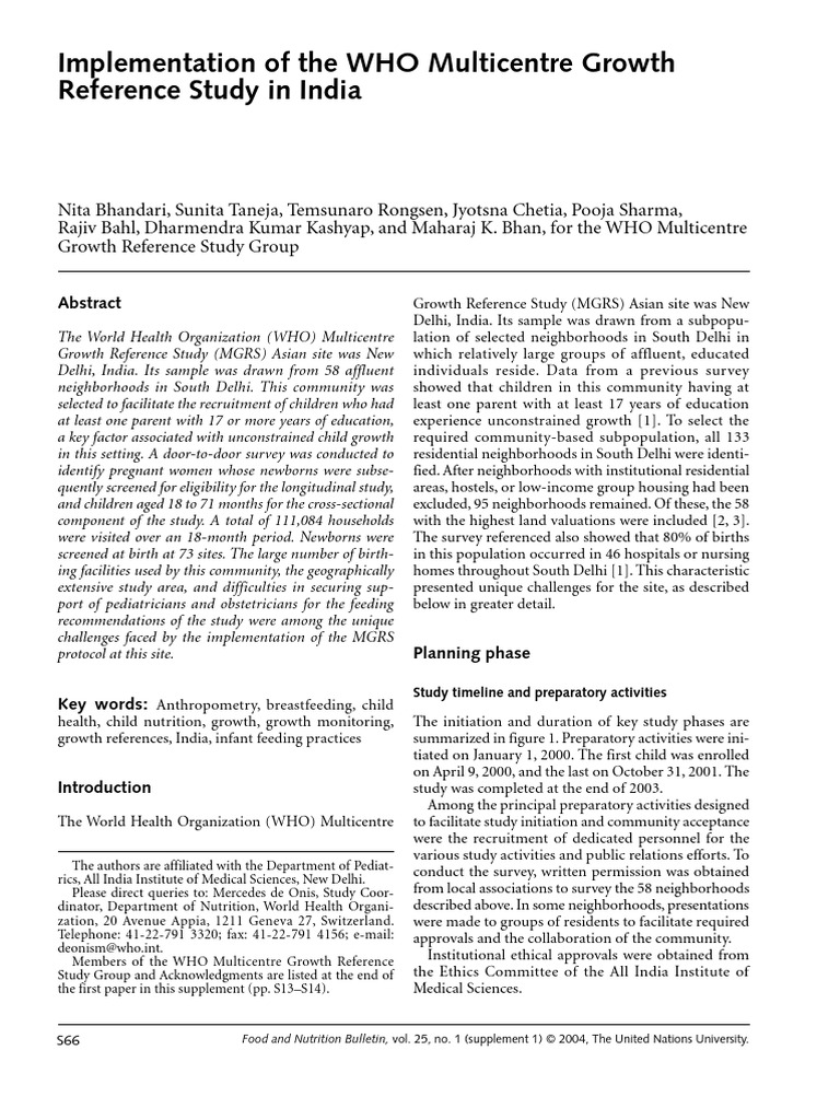 Implementation of The WHO Multicentre Growth Reference Study in India | PDF