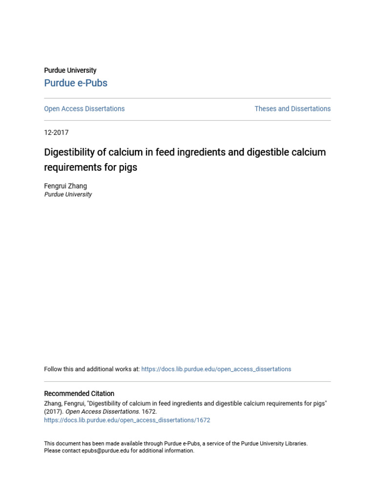 Digestibility of Calcium in Feed Ingredients and Digestible Calci | PDF ...