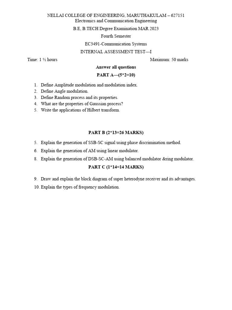 Ec3491 CT Iat 1 | PDF | Modulation | Frequency Modulation