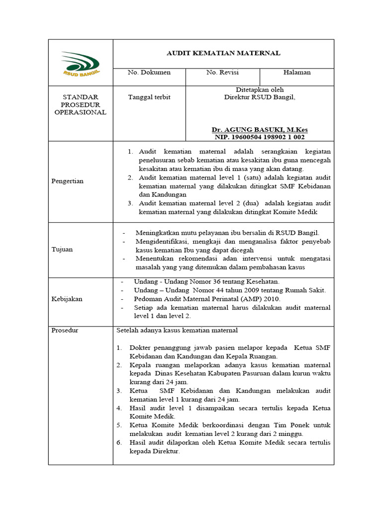 Sop Audit Kasus Kematian Maternal | PDF