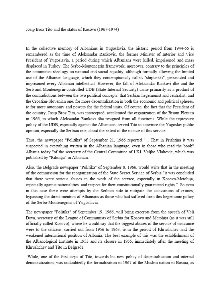 Tito's Kosovo Policy Shift | PDF | Socialist Federal Republic Of ...