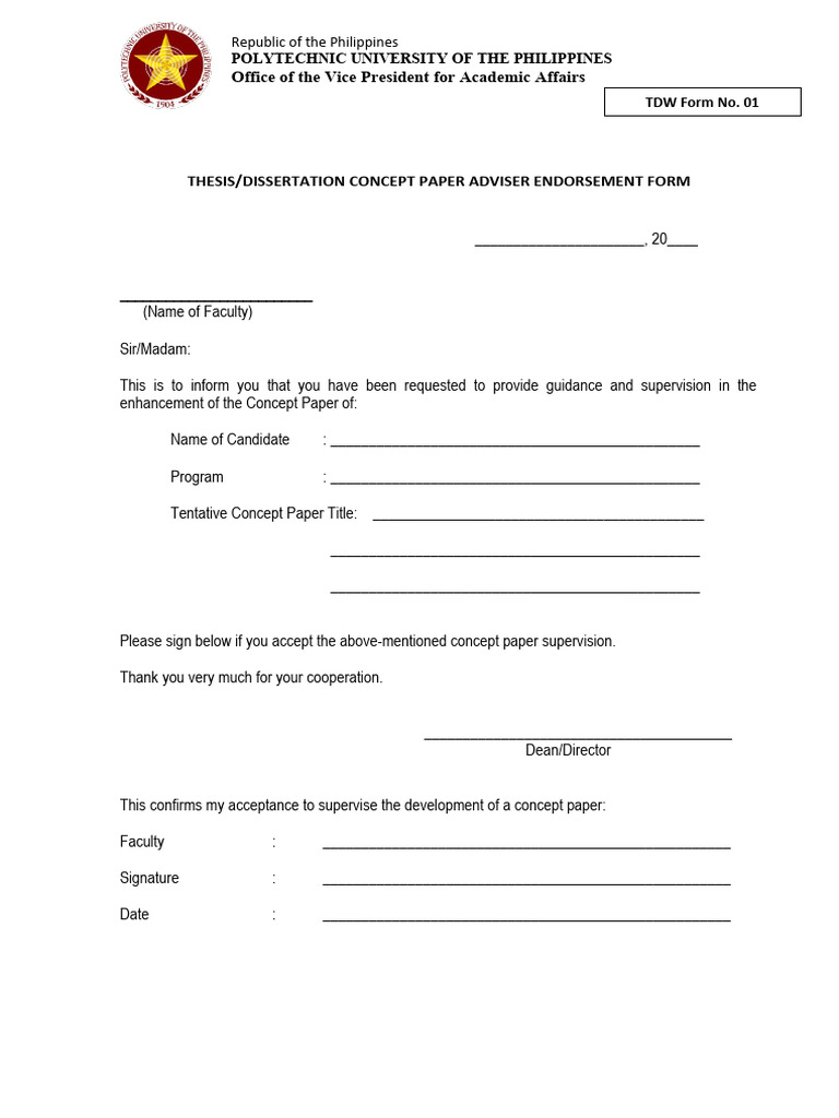 Thesis Concept Paper Adviser Endorsement Form | PDF