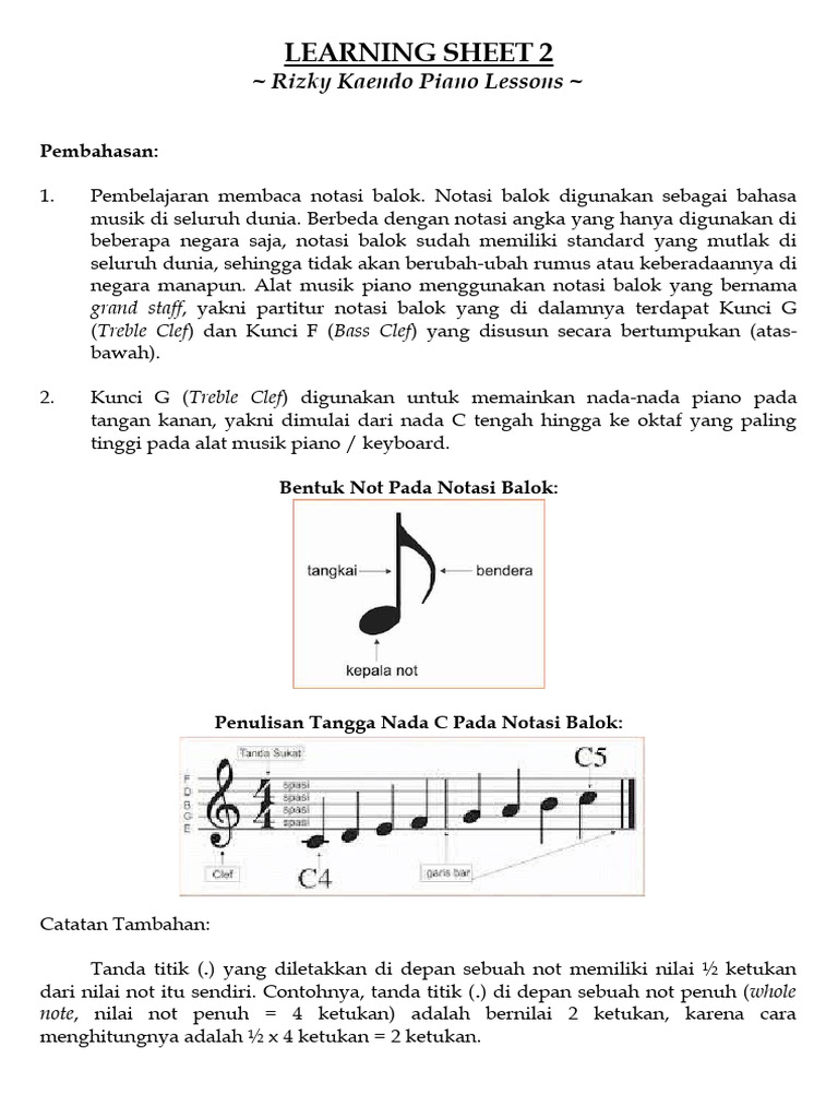 Pembelajaran Notasi Balok Piano | PDF