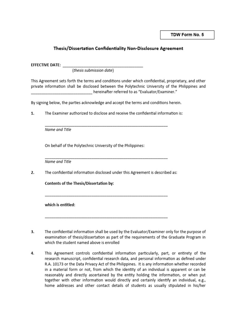 Thesis Confidentiality Agreement Template | PDF | Thesis | Justice