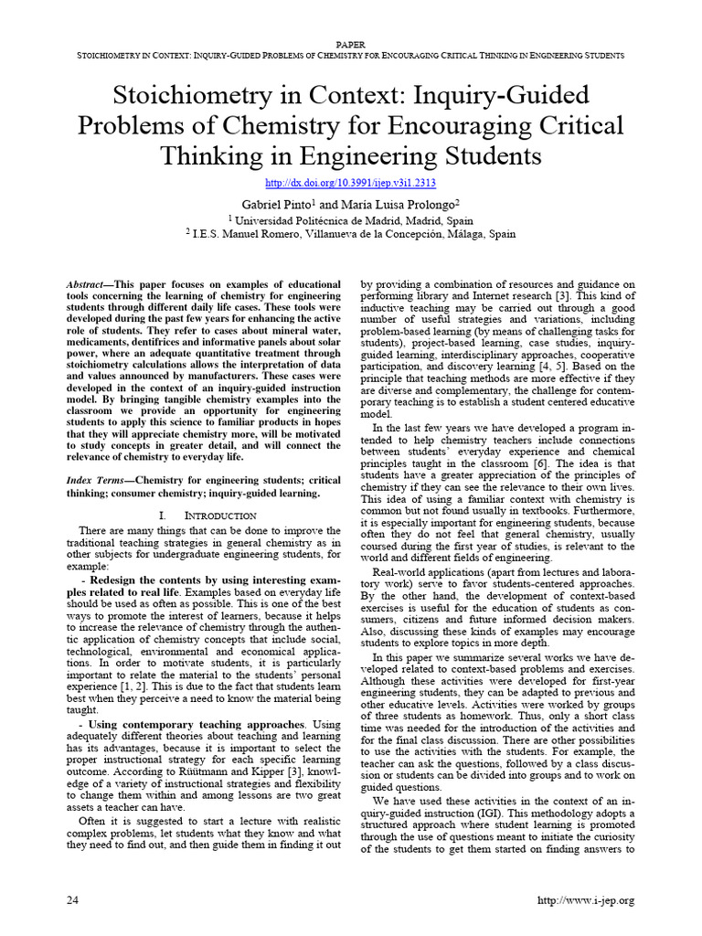 Inquiry-Guided Stoichiometry for Engineers | PDF | Mole (Unit ...