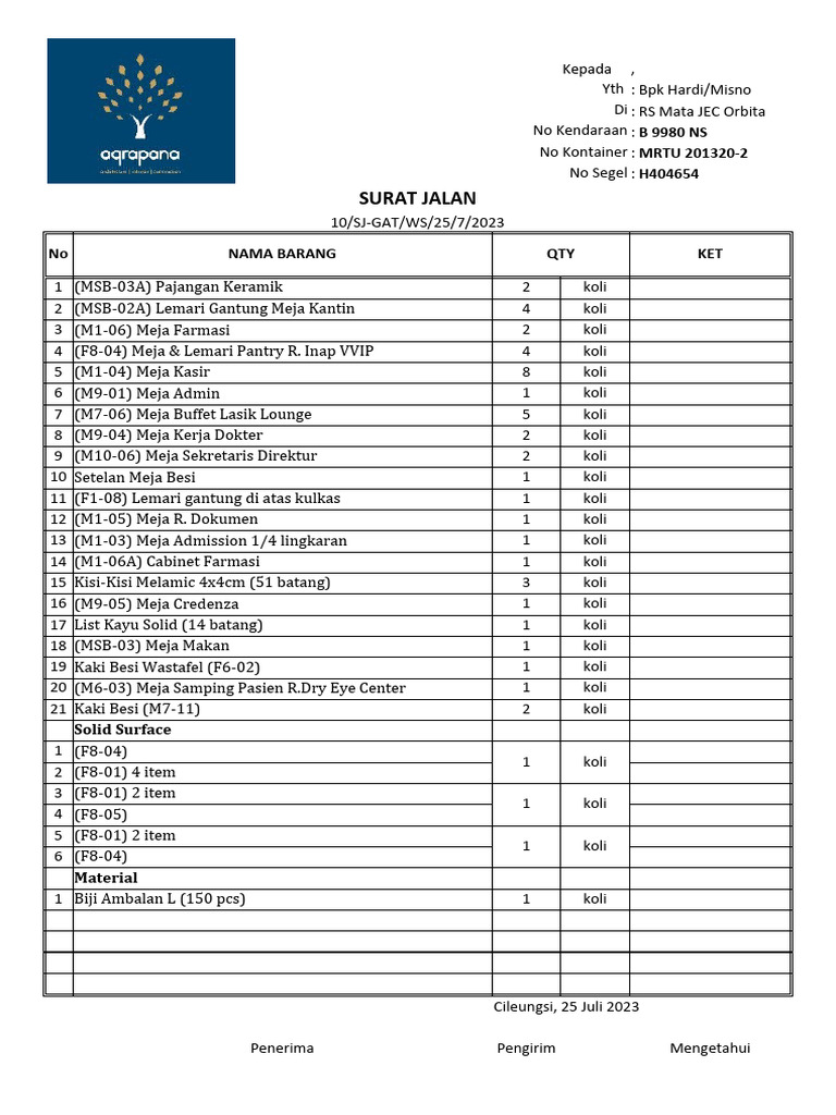 Surat Jalan JEC 25 Juli 2023 | PDF