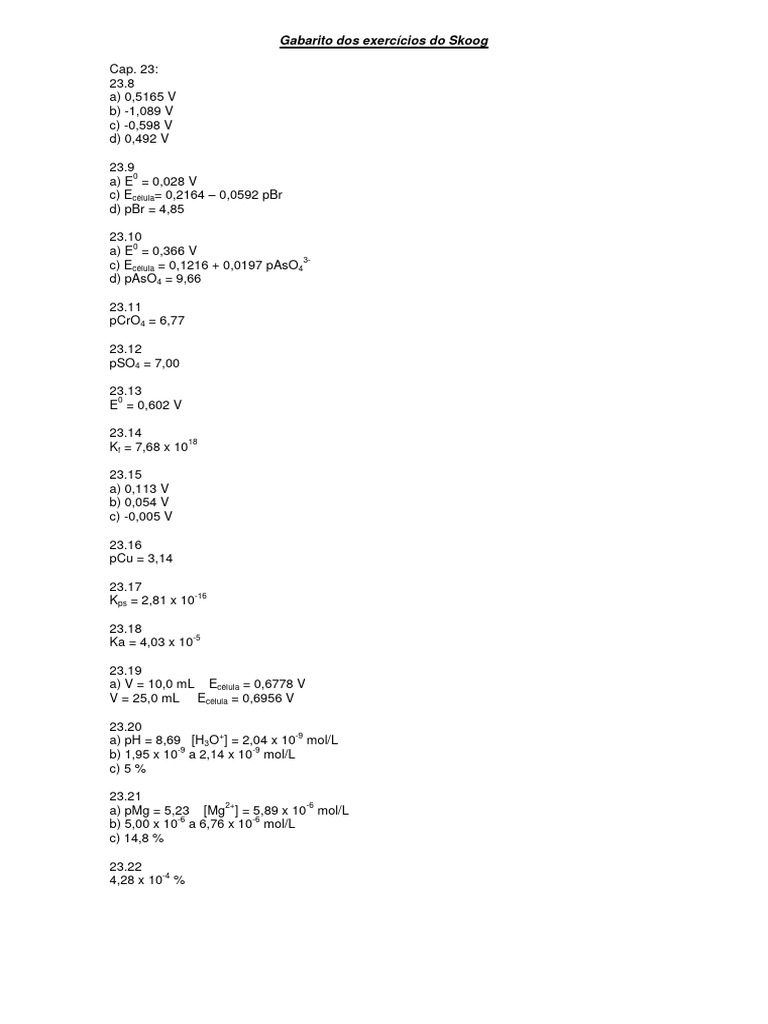 Gabarito Dos Exercícios Do Skoog | PDF