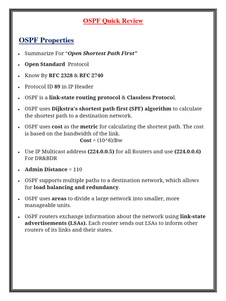 OSPF Quick Review 1695007552 | PDF | Routing | Data Transmission