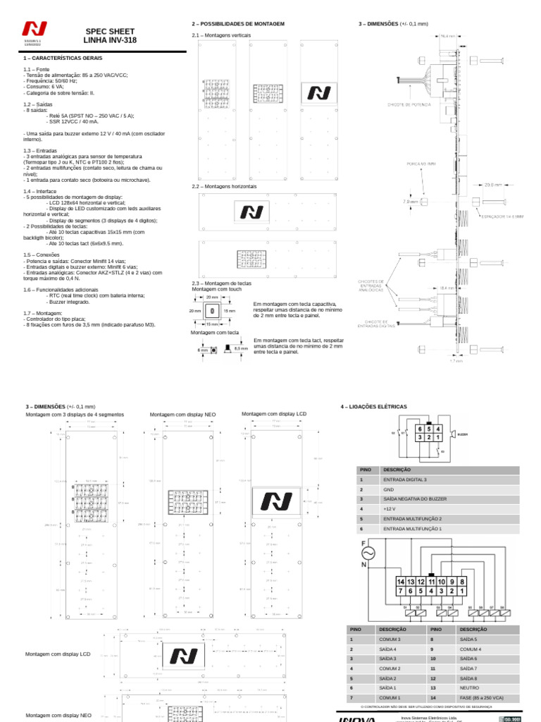 Especificações do Controlador INV-318 | PDF