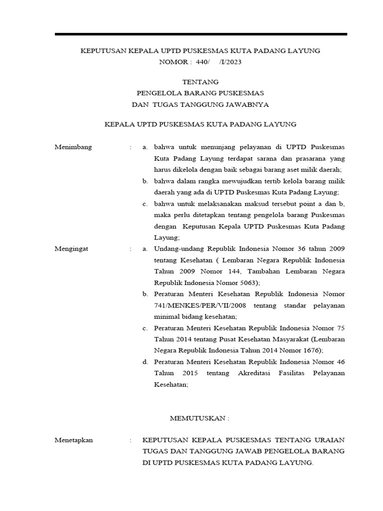SK TTG Penanggung Jawab Inventaris Barang | PDF