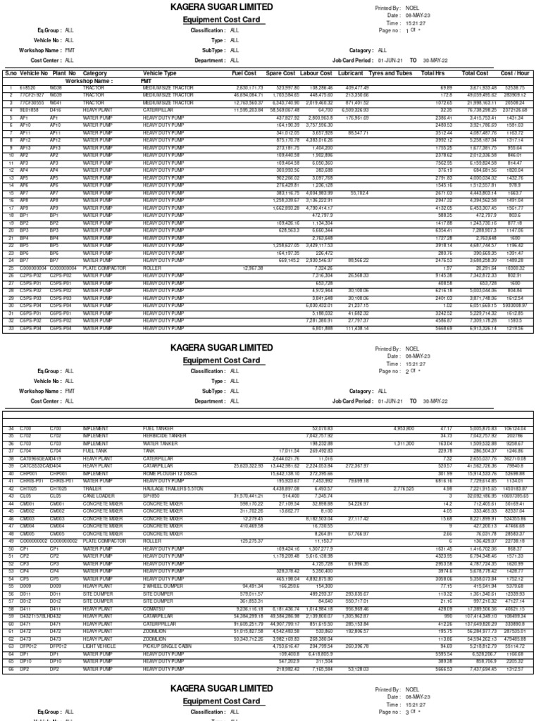Equipment Cost Card | PDF | Industrial Processes | Transport