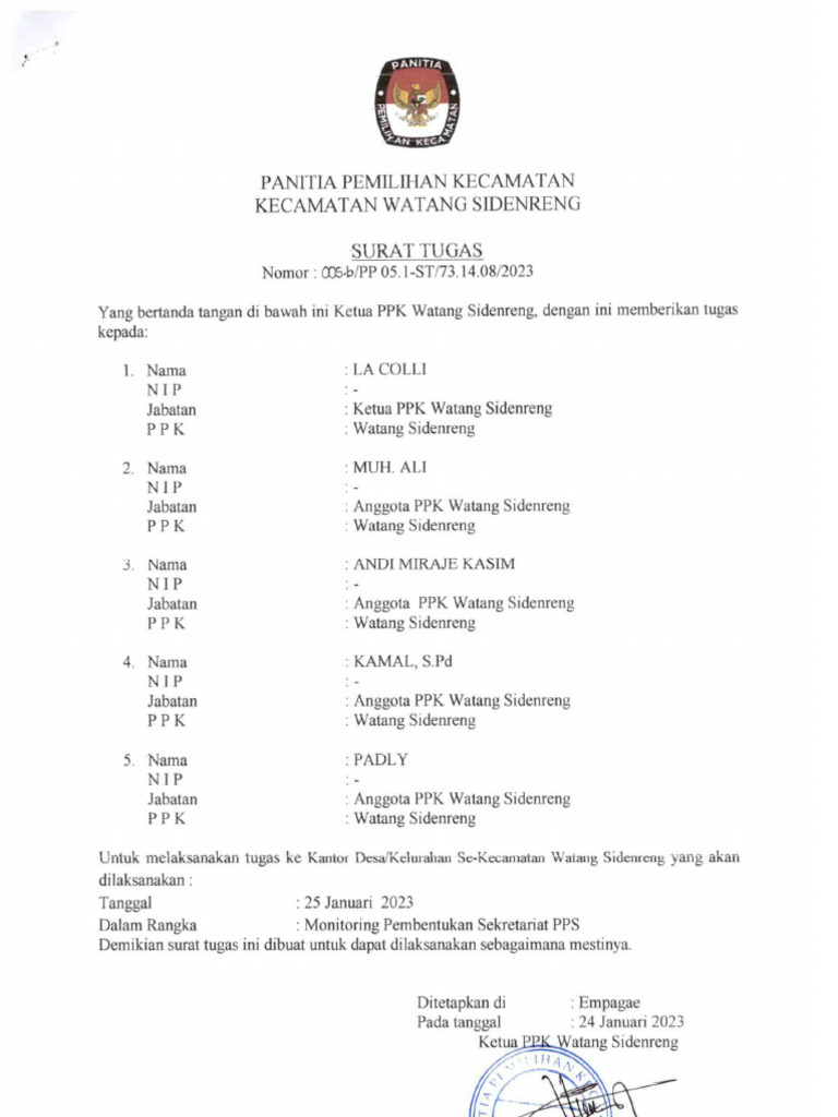 005.b. Surat Tugas Monitoring Pembentuk Sekretariat PPS | PDF