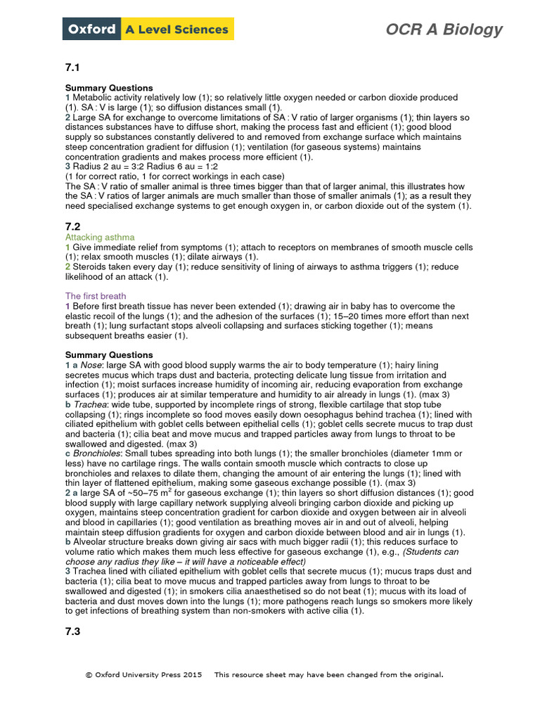 Chapter 7 Answers | PDF | Lung | Gill