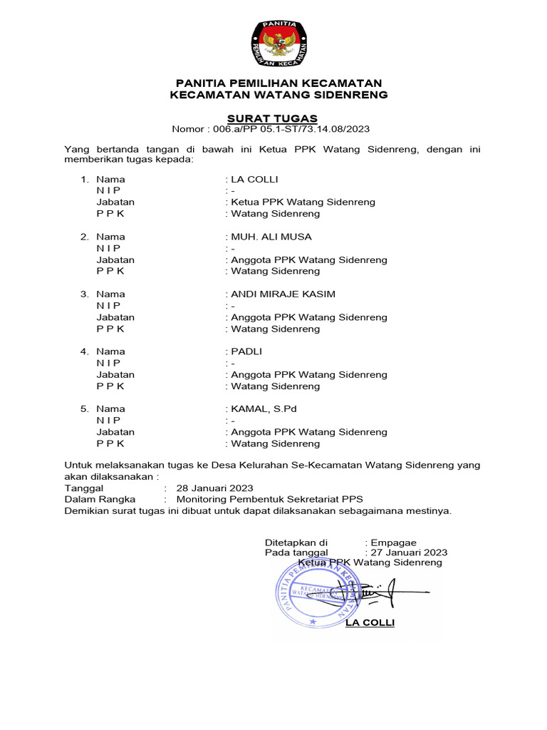 006.a. Surat Tugas Pembentukan Sekretariat PPS | PDF