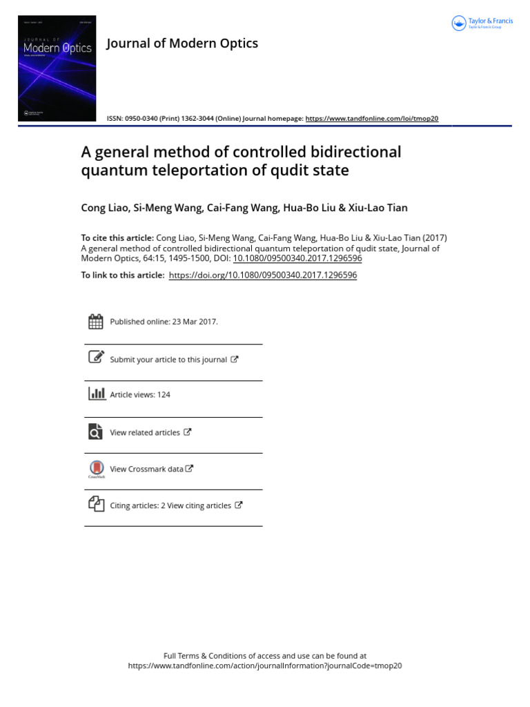 A General Method of Controlled Bidirectional Quantum Teleportation of Qudit State | Download ...
