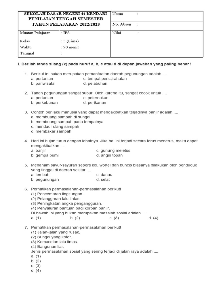 Soal UTS IPS Tema 6 | PDF