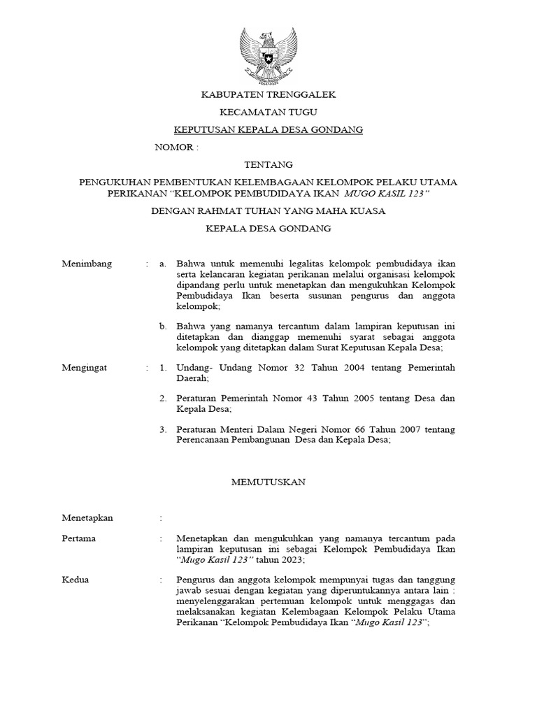 SK Pengukuhan Kelompok MUGO KASIL 123 | PDF