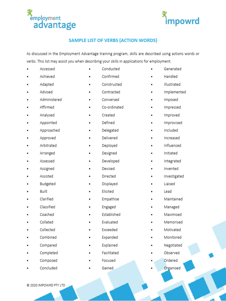 Action Verbs for Job Applications | PDF | Career & Growth | Business
