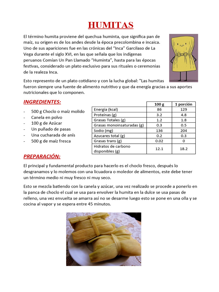 Receta Tradicional de Humitas Andinas | PDF