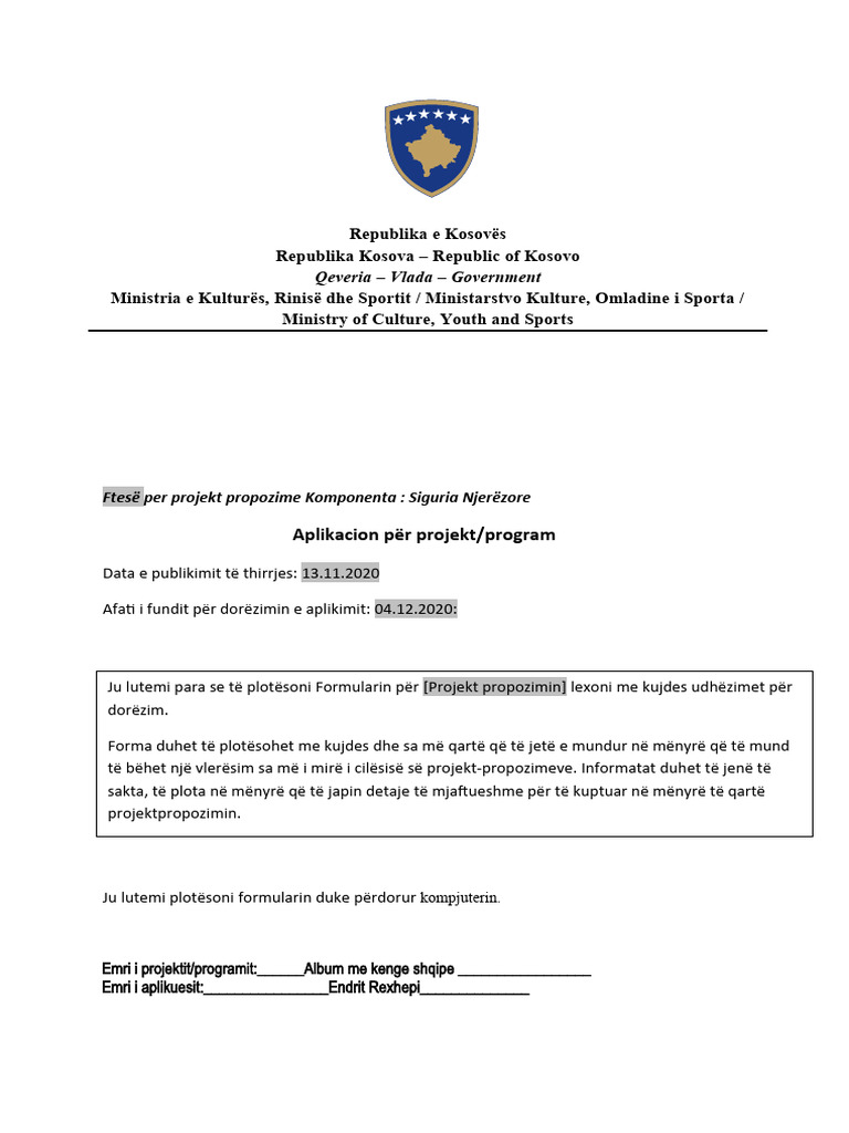F9 Formulari I Aplikacionit Per Projekt | PDF