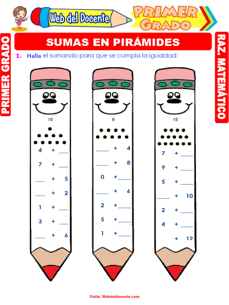 Sumas en Pirámides para Primer Grado de Primaria | PDF | Matemáticas ...