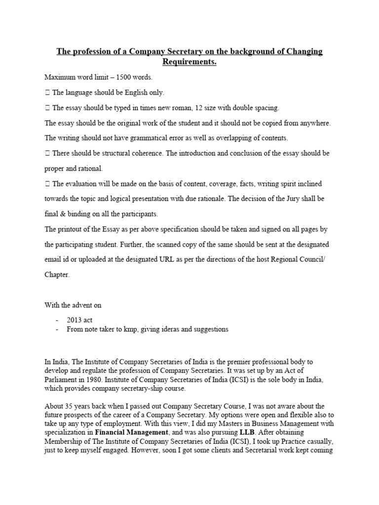 The Profession of A Company Secretary On The Background of Changing ...