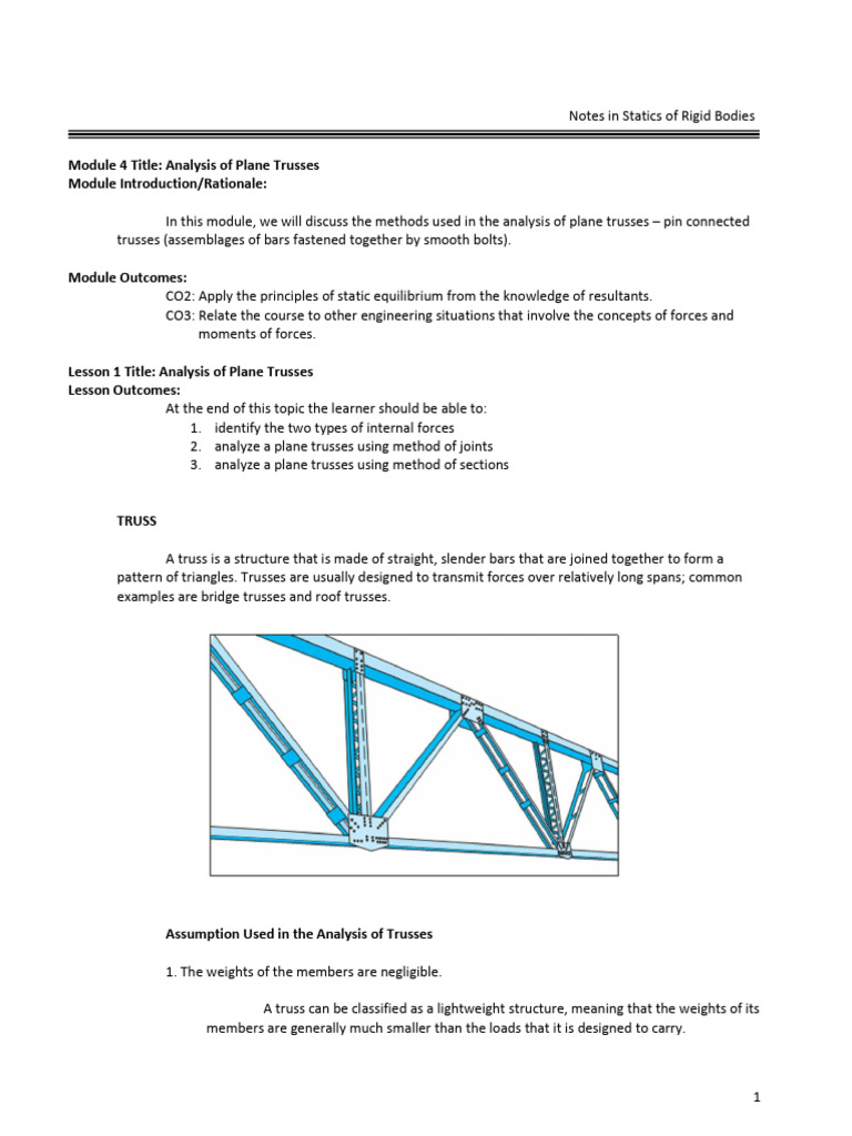 Module 4 Analysis of Plane Trusses 1 | PDF