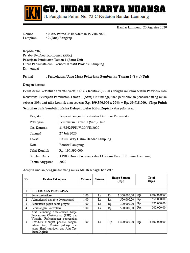 Surat Permohonan Uang Muka | PDF