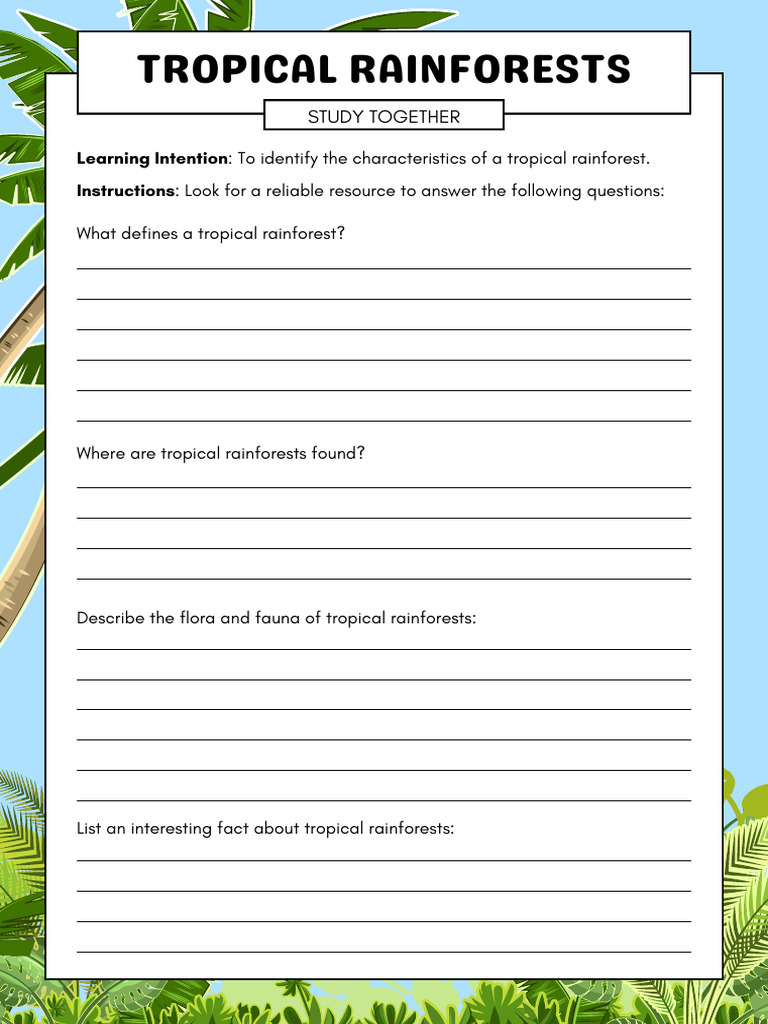Tropical Rainforests Worksheet Grade 6 | PDF