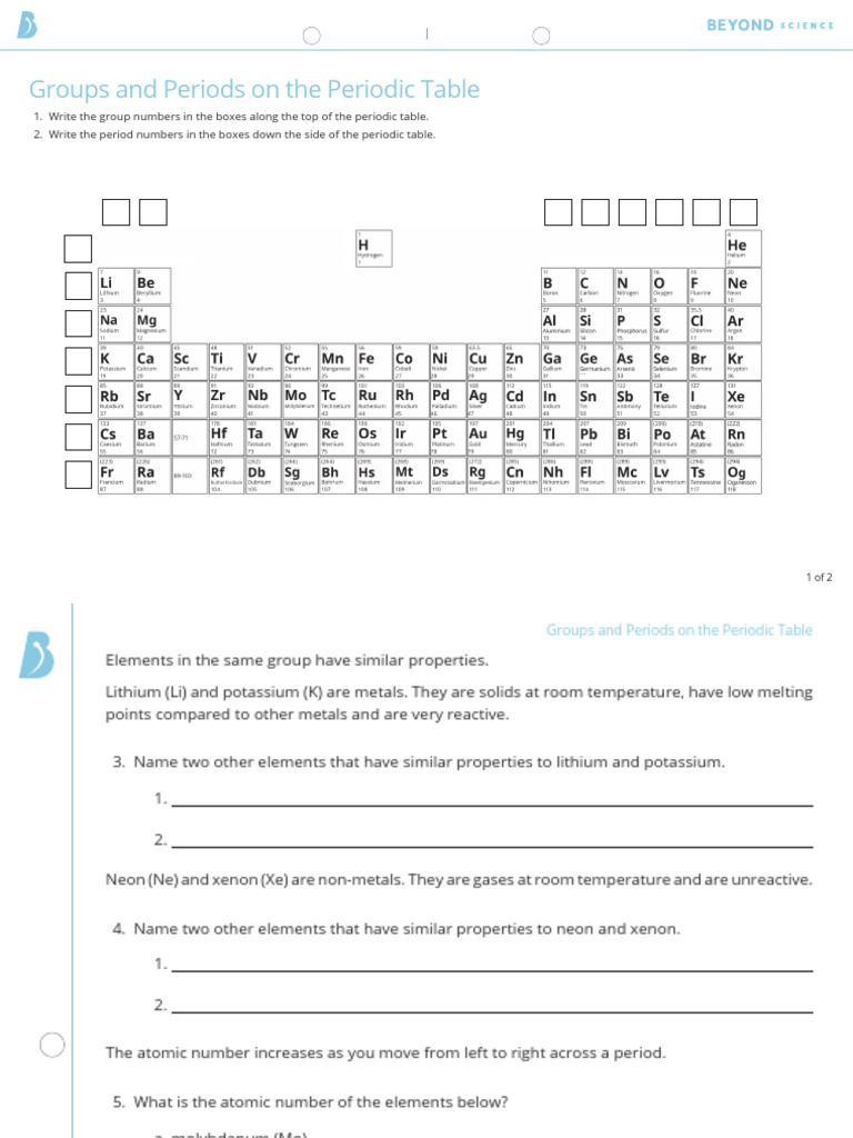 Periodic Table Worksheet Higher | PDF