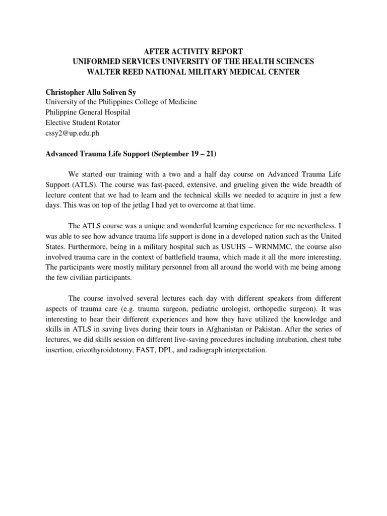 After Activity Report: Medical Elective Experience | PDF | Science & Mathematics