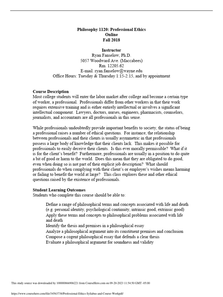 Professional Ethics Syllabus and Course Work PDF | PDF | Argument | Essays