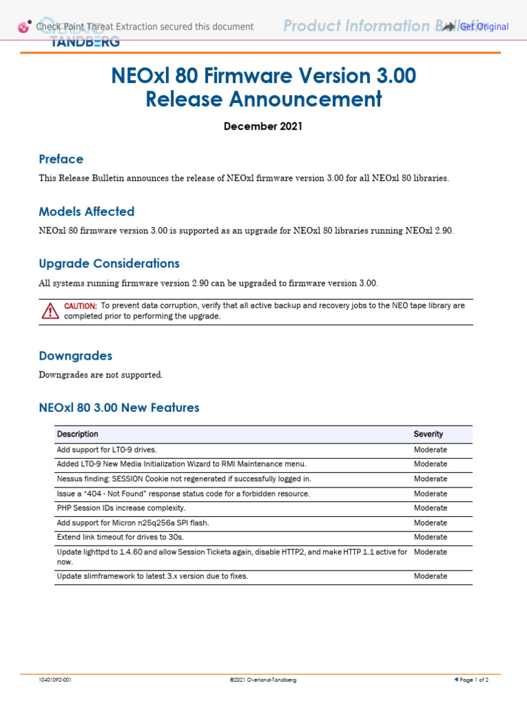NEOxl 80 Firmware Version 3.00 Release Notes - Cleaned | PDF | Software ...